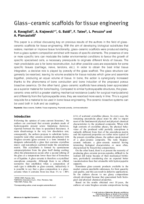 (PDF) Glass–ceramic scaffolds for tissue engineering