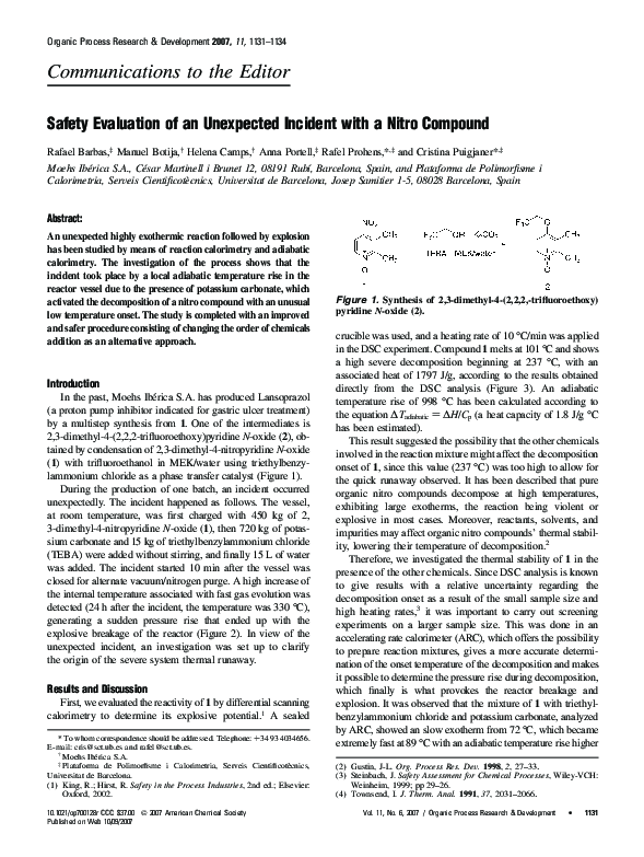 (PDF) Safety Evaluation of an Unexpected Incident with a Nitro Compound