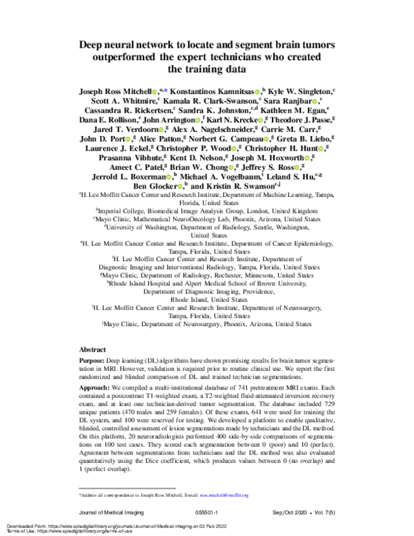 Pdf Deep Neural Network To Locate And Segment Brain Tumors Outperformed The Expert Technicians 