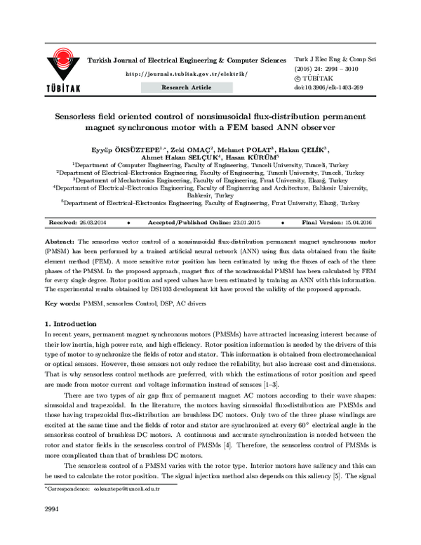 Sensorless Field Oriented Control Of Nonsinusoidal Flux Distribution
