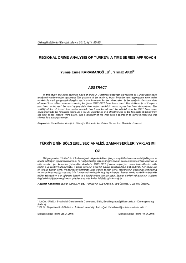 (PDF) Regional Crime Analysis of Turkey: A Time Series Approach | Yunus ...