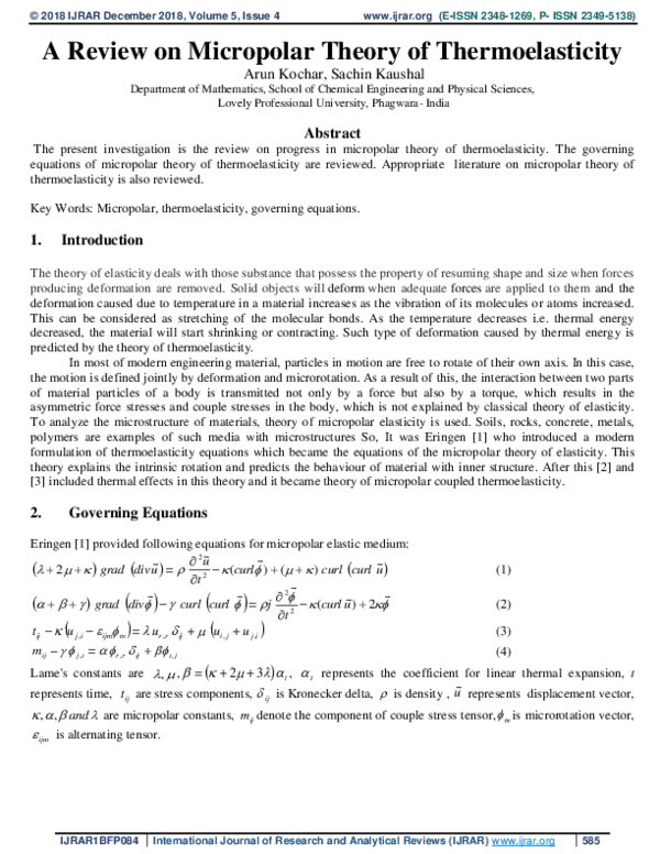 (PDF) A Review on Micropolar Theory of Thermoelasticity