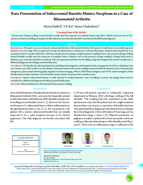(PDF) Rare Presentation of Subacromial Bursitis Mimics Neoplasm in a ...