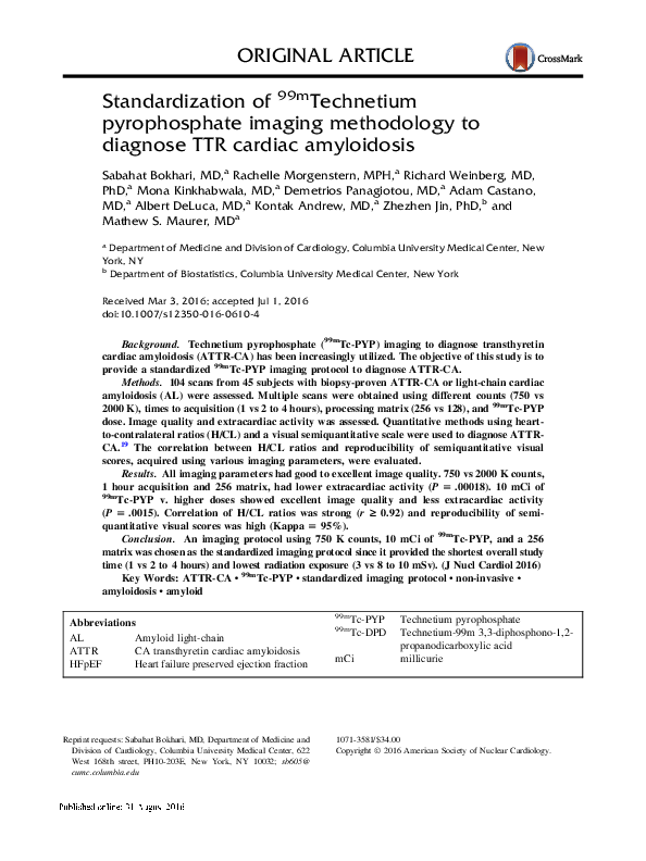 (PDF) Standardization of 99mTechnetium pyrophosphate imaging ...