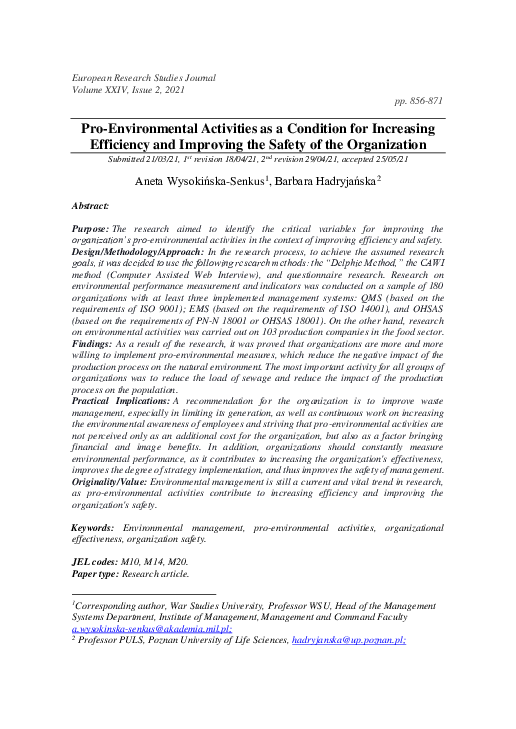 (PDF) Pro-Environmental Activities as a Condition for Increasing ...