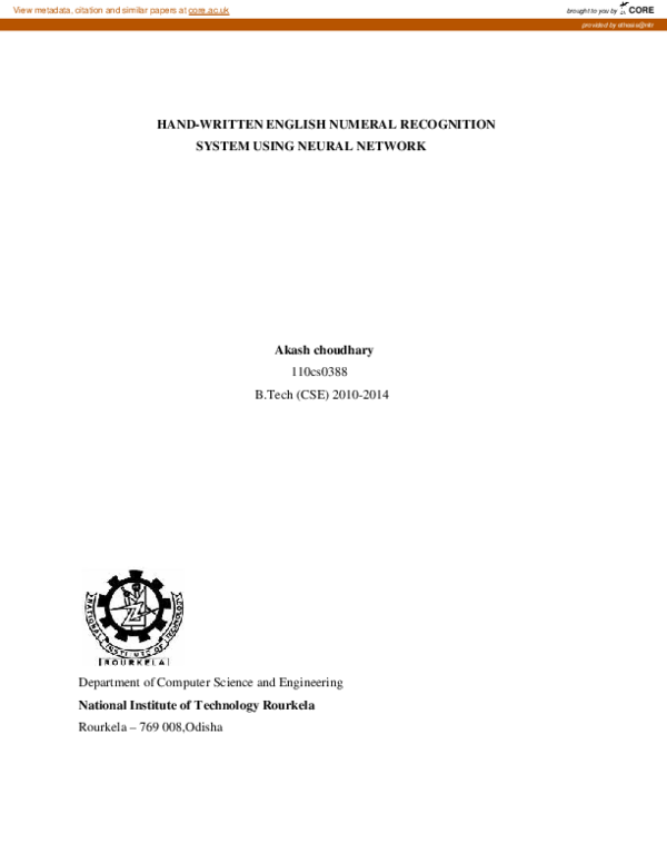 Pdf Hand Written English Numeral Recognition System Using Neural Network