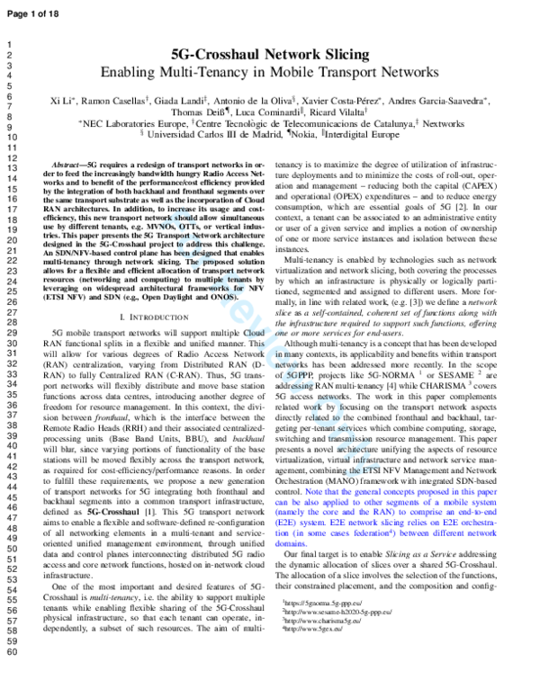 (PDF) 5G-Crosshaul Network Slicing: Enabling Multi-Tenancy in Mobile Transport Networks