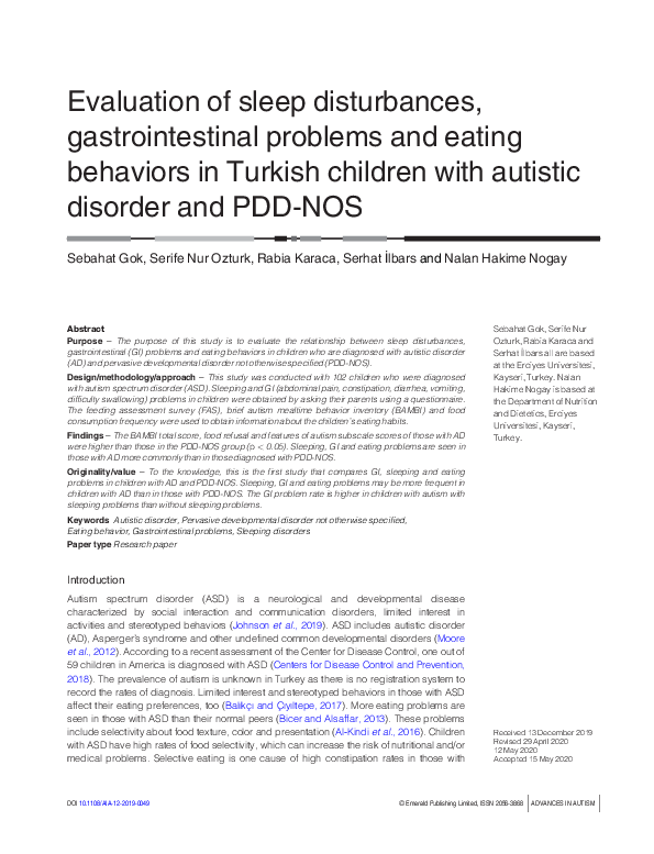 (PDF) Evaluation of sleep disturbances, gastrointestinal problems and ...