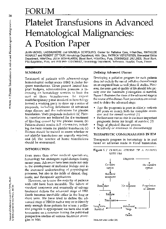 (PDF) Platelet Transfusions in Advanced Hematological Malignancies: A Position Paper