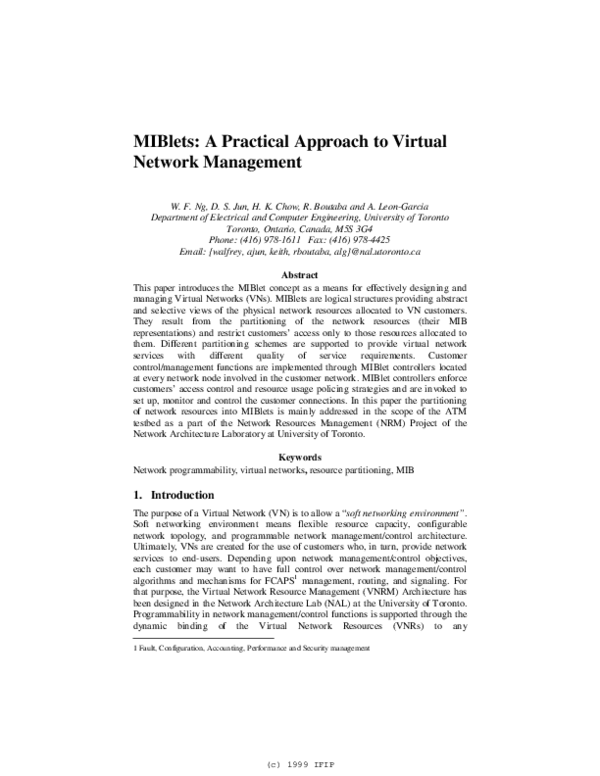 (PDF) MIBlets: a practical approach to virtual network management