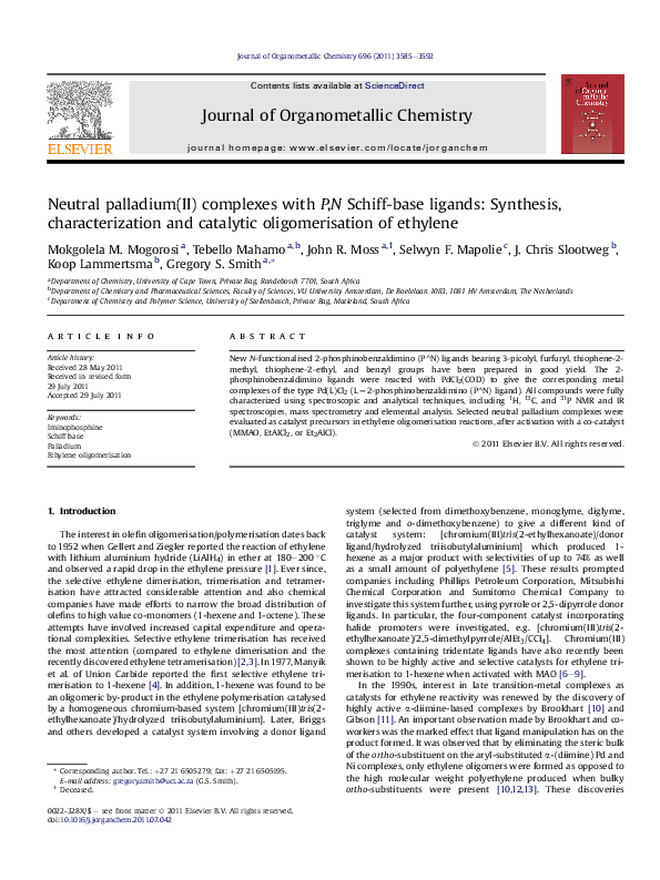 (PDF) Neutral palladium(II) complexes with P,N Schiff-base ligands: Synthesis, characterization ...