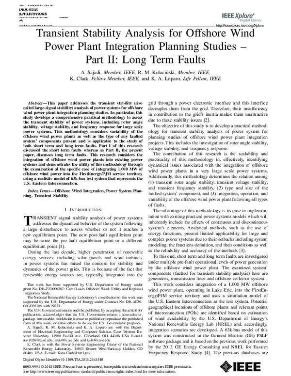 (PDF) Transient Stability Analysis for Offshore Wind Power Plant ...