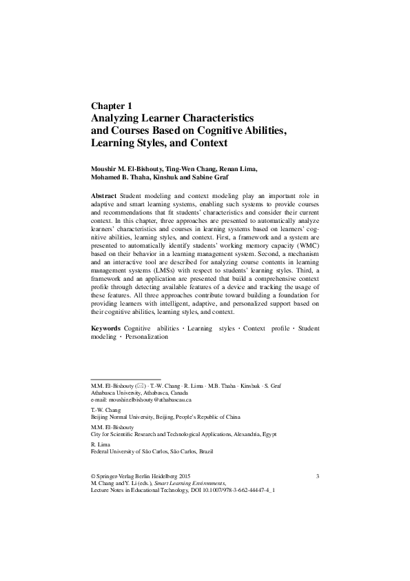 (PDF) Analyzing Learner Characteristics and Courses Based on Cognitive ...
