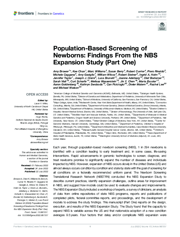 (PDF) Population-Based Screening of Newborns: Findings From the NBS ...