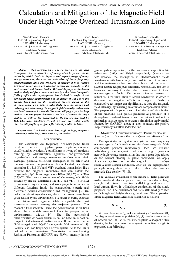 (PDF) Calculation and Mitigation of the Magnetic Field Under High Voltage Overhead Transmission Line