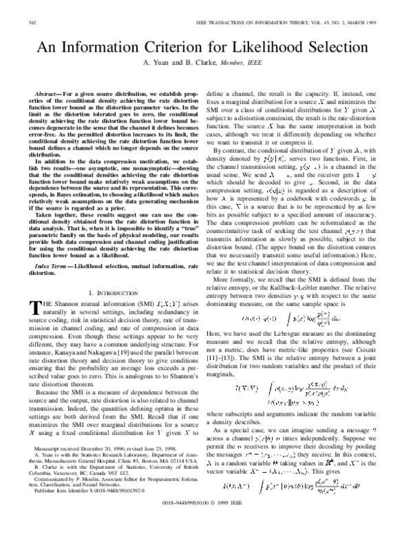 (PDF) An information criterion for likelihood selection