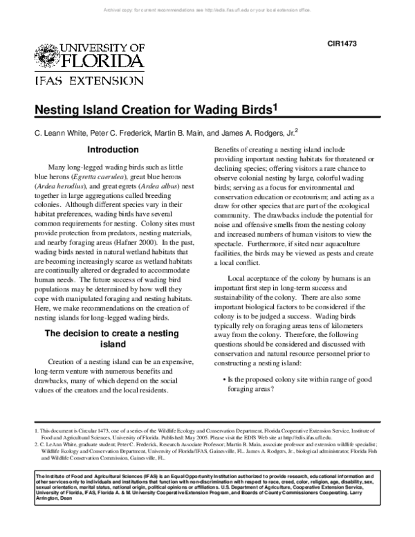 (PDF) Nesting Island Creation for Wading Birds