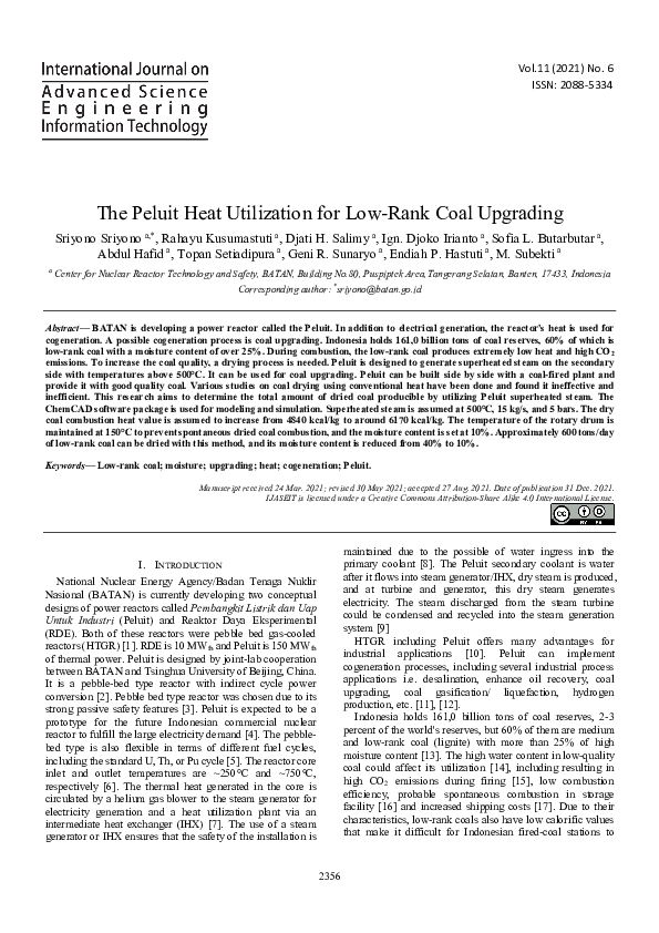 (PDF) The Peluit Heat Utilization for Low-Rank Coal Upgrading