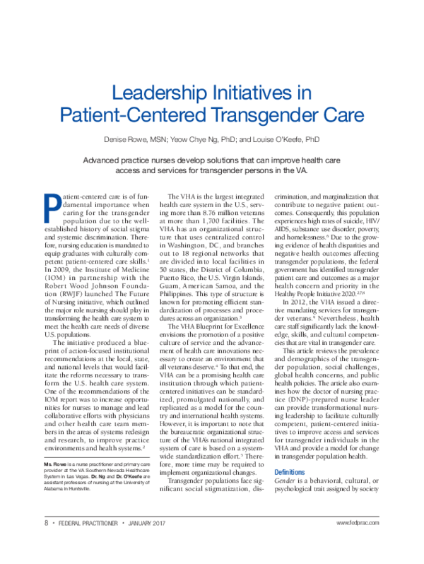 (PDF) Leadership Initiatives in Patient-Centered Transgender Care
