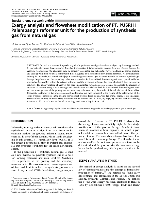 (PDF) Exergy analysis and flowsheet modification of PT. PUSRI II ...
