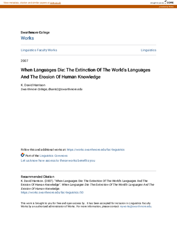 (PDF) When Languages Die: The Extinction Of The World's Languages And ...