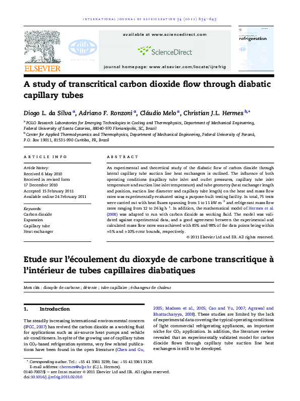 A study of transcritical carbon dioxide flow through diabatic capillary ...