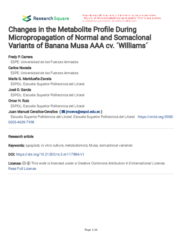 (PDF) Changes in the Metabolite Profile During Micropropagation of Normal and Somaclonal ...