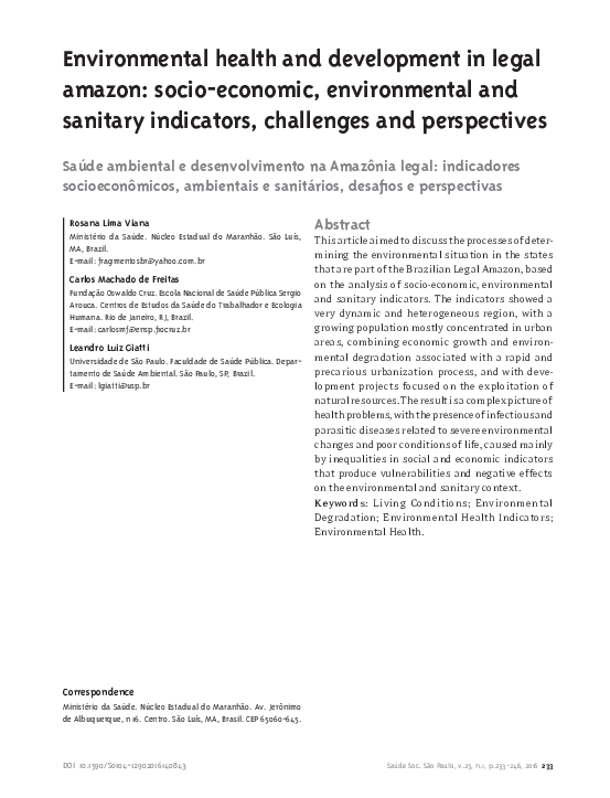 (PDF) Environmental health and development in legal amazon: socio ...
