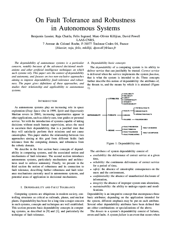 (PDF) On fault tolerance and robustness in autonomous systems