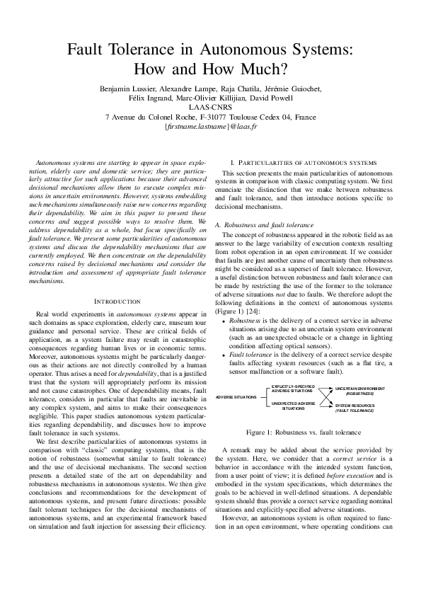 (PDF) Fault tolerance in autonomous systems: How and how much