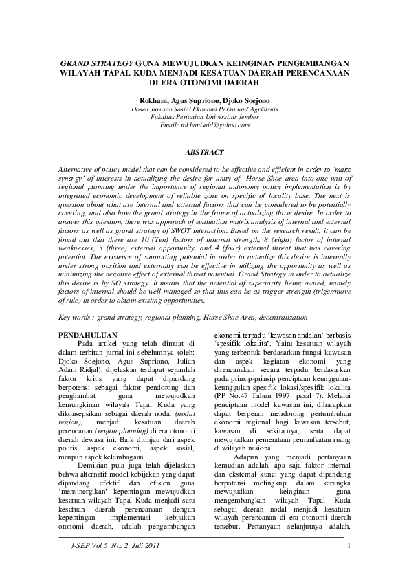 (PDF) Grand Strategy Guna Mewujudkan Keinginan Pengembangan Wilayah ...