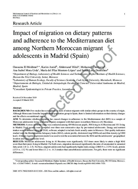 (PDF) Impact of migration on dietary patterns and adherence to the ...