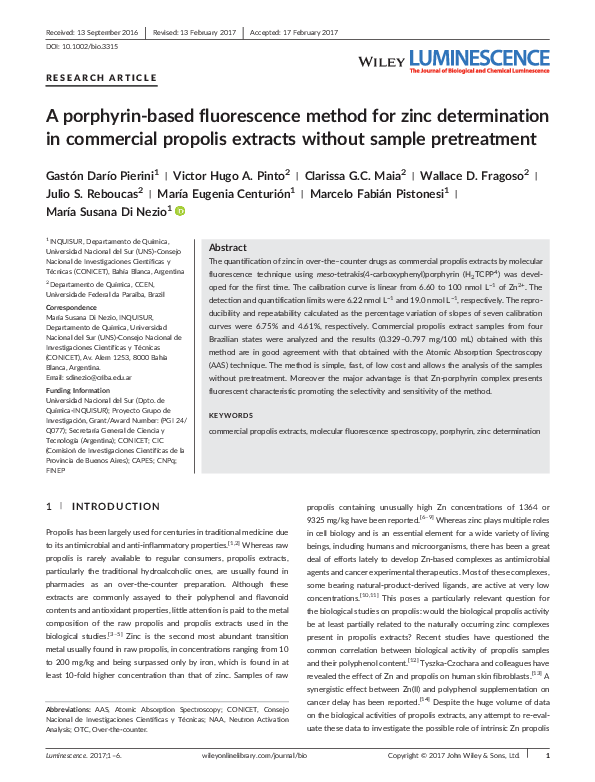 (PDF) A porphyrin-based fluorescence method for zinc determination in ...