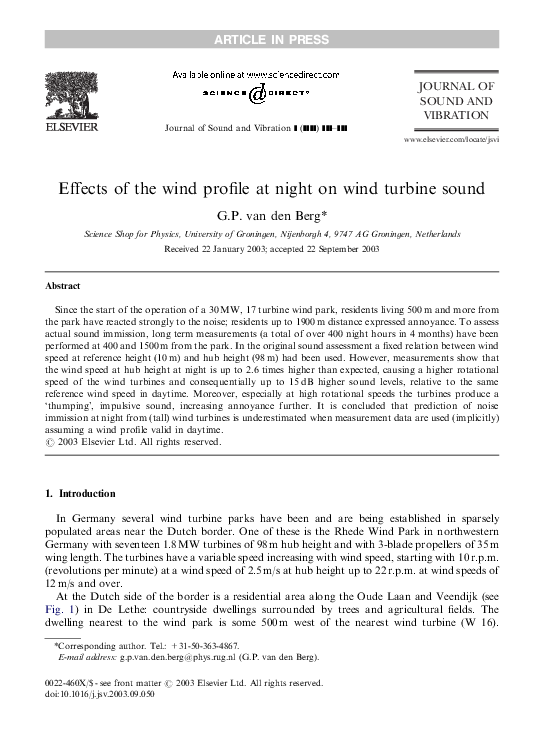 (PDF) Effects of the wind profile at night on wind turbine sound ...