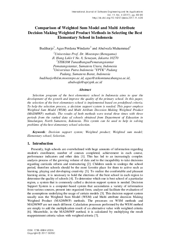 Pdf Comparison Of Weighted Sum Model And Multi Attribute Decision