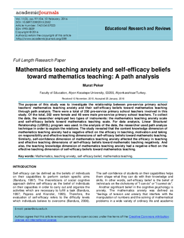 (PDF) Mathematics teaching anxiety and self-efficacy beliefs toward ...