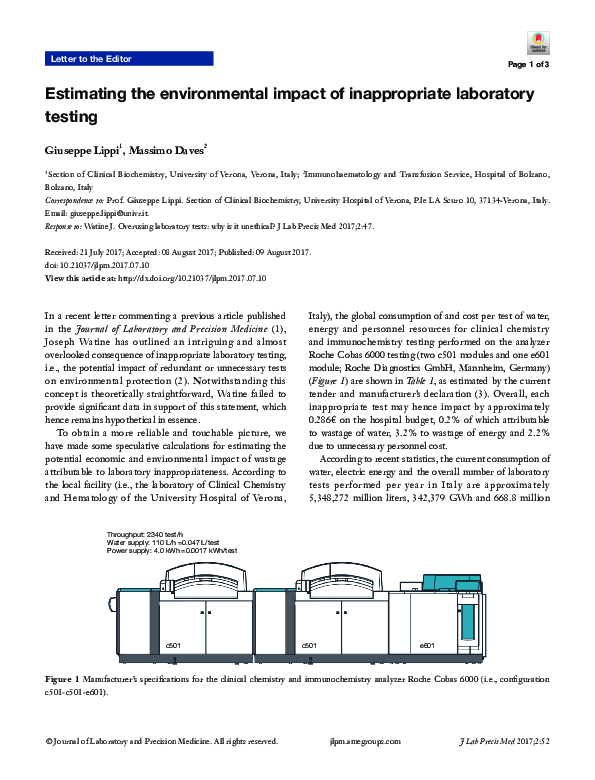 (PDF) Estimating the environmental impact of inappropriate laboratory ...