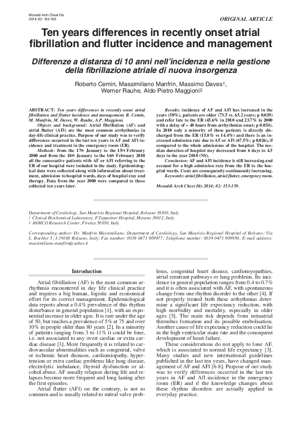 Pdf Ten Years Differences In Recently Onset Atrial Fibrillation And Flutter Incidence And