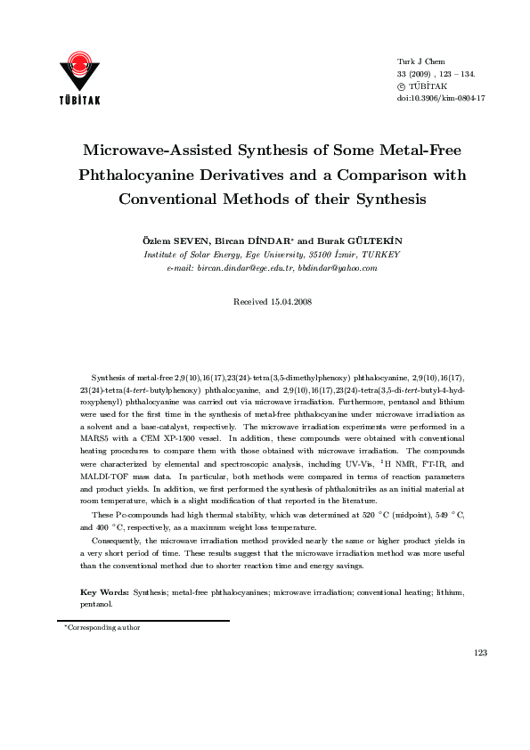 (PDF) Microwave assisted synthesis of metal-free phthalocyanine and metallophthalocyanines