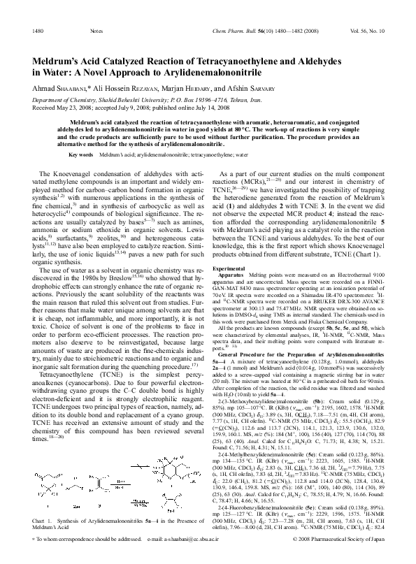 (PDF) Meldrum's Acid Catalyzed Reaction of Tetracyanoethylene and ...