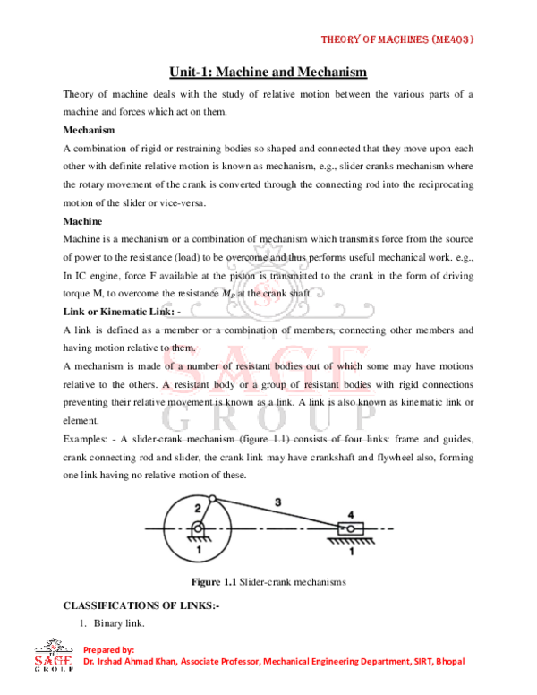 (PDF) Theory of Machines Notes