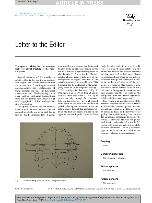 (PDF) Transpalatal wiring for the management of sagittal fracture of ...