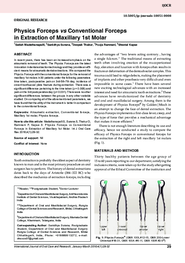 (PDF) Physics Forceps vs Conventional Forceps in Extraction of ...