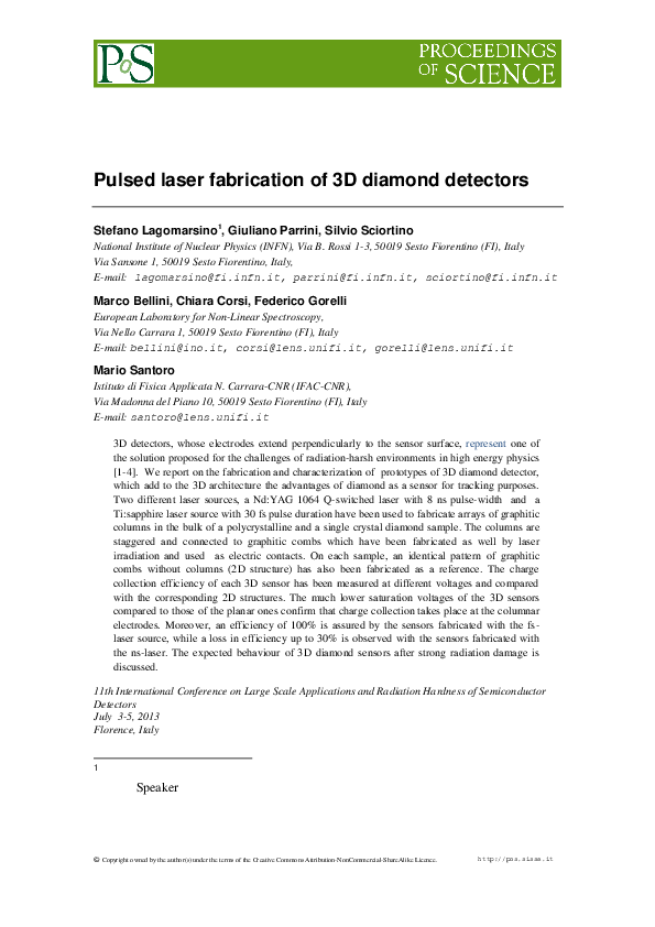 (PDF) Pulsed laser fabrication of 3D diamond sensors
