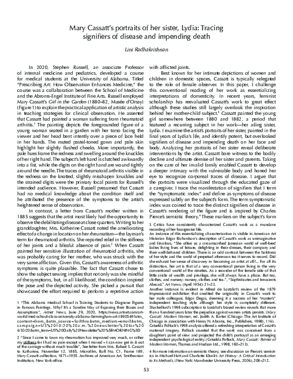 (PDF) Mary Cassatt’s portraits of her sister, Lydia