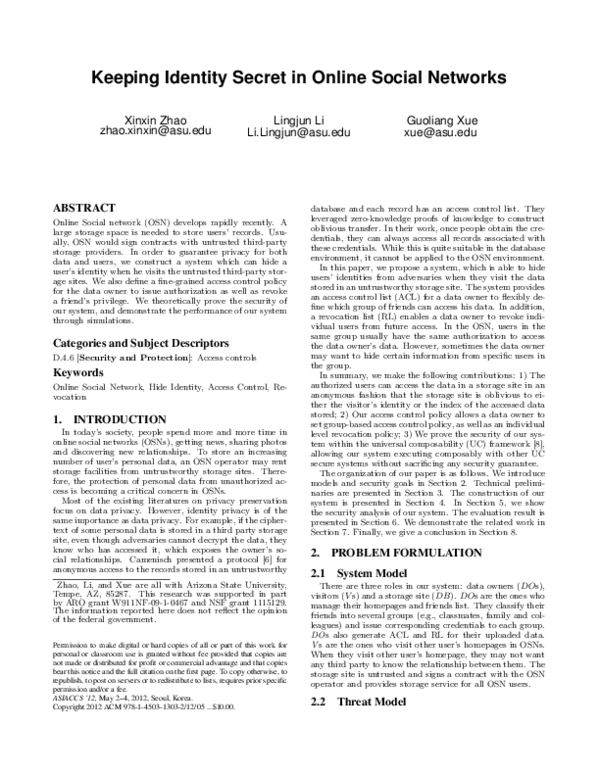 (PDF) Keeping identity secret in online social networks