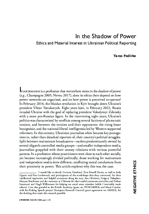 (PDF) In the Shadow of Power: Ethics and Material Interest in Ukrainian ...
