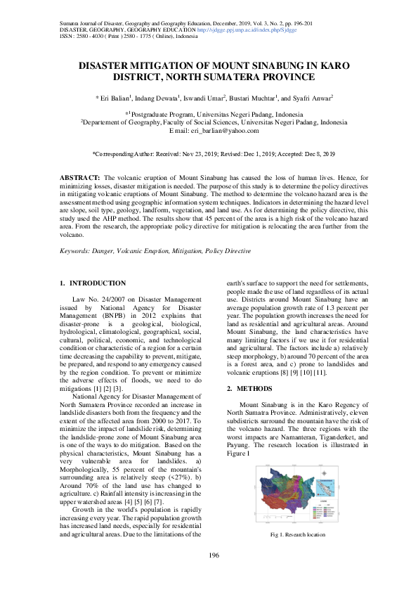 (PDF) Disaster Mitigation of Mount Sinabung in Karo District, North ...