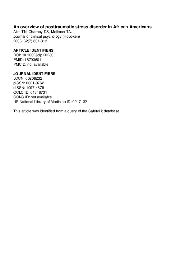 (PDF) An overview of posttraumatic stress disorder in African Americans ...