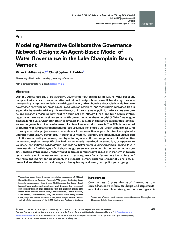 (PDF) Modeling Alternative Collaborative Governance Network Designs: An Agent-Based Model of ...